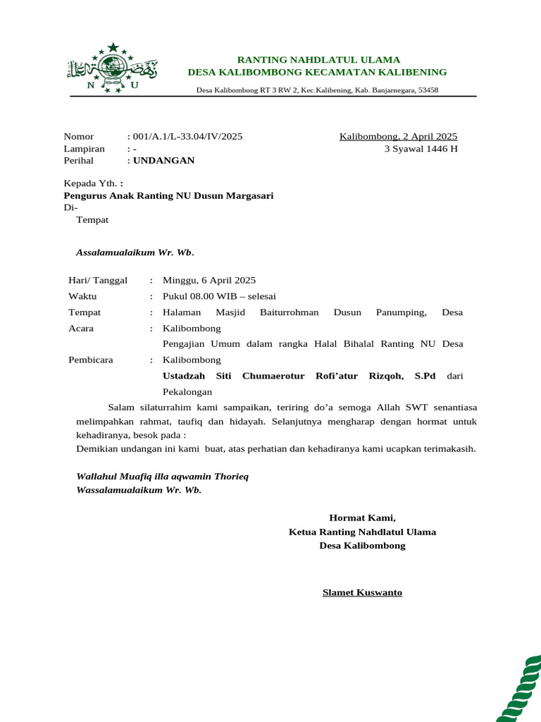 791985192 Undangan Halal Bihalal Ranting NU | PDF