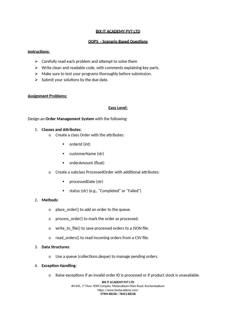 BIX IT ACADEMY - OOPS Programming Assignment | PDF | Information Technology | Computer Engineering