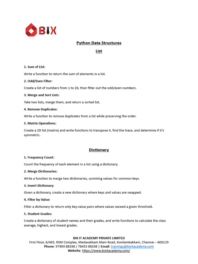 Bix It Academy - Data Structures | PDF | Matrix (Mathematics) | Function (Mathematics)