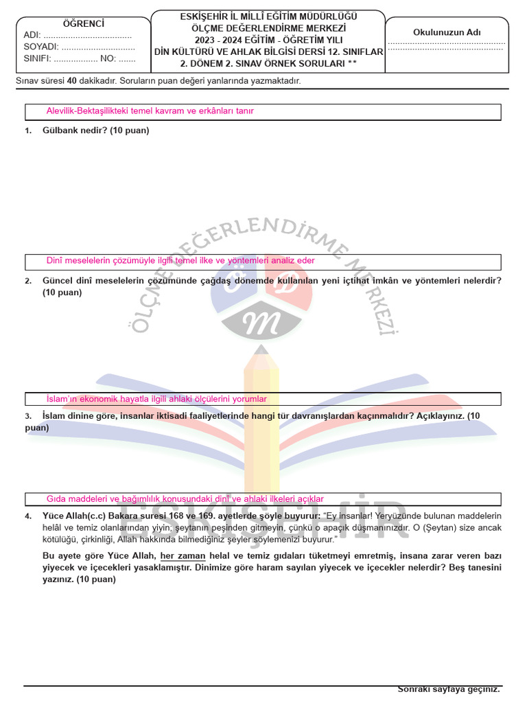 13104651_dinkulturu12.sinif2.donem2.sinav | PDF