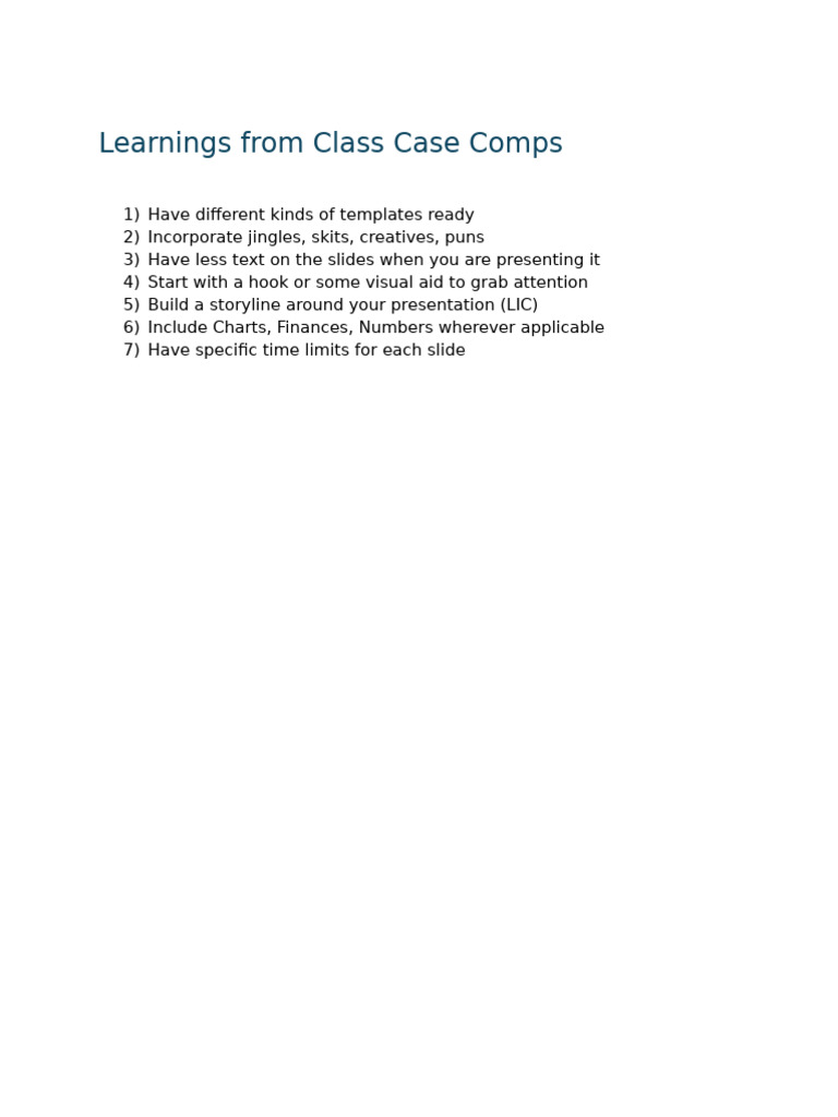 Learnings From Class Case Comps | PDF