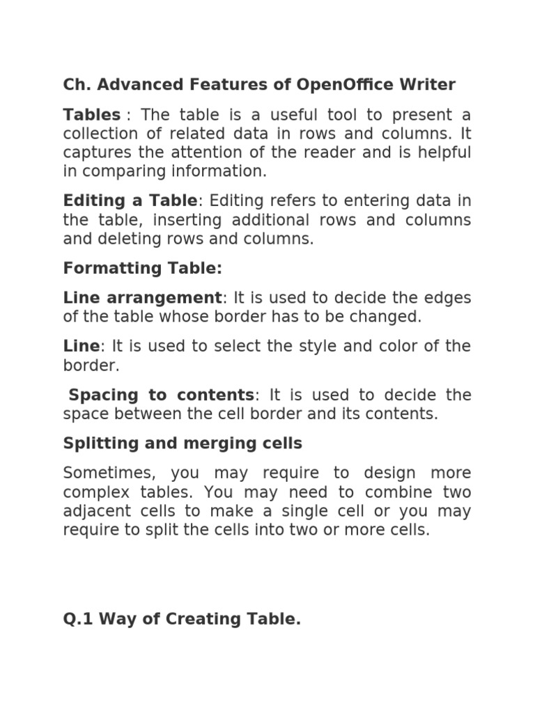 Advanced Table Editing in OpenOffice Writer | PDF | Menu (Computing ...