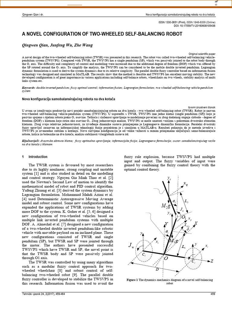 A Novel Configuration of Two-Wheeled Self-Balancing Robot: Qingwen Qian ...