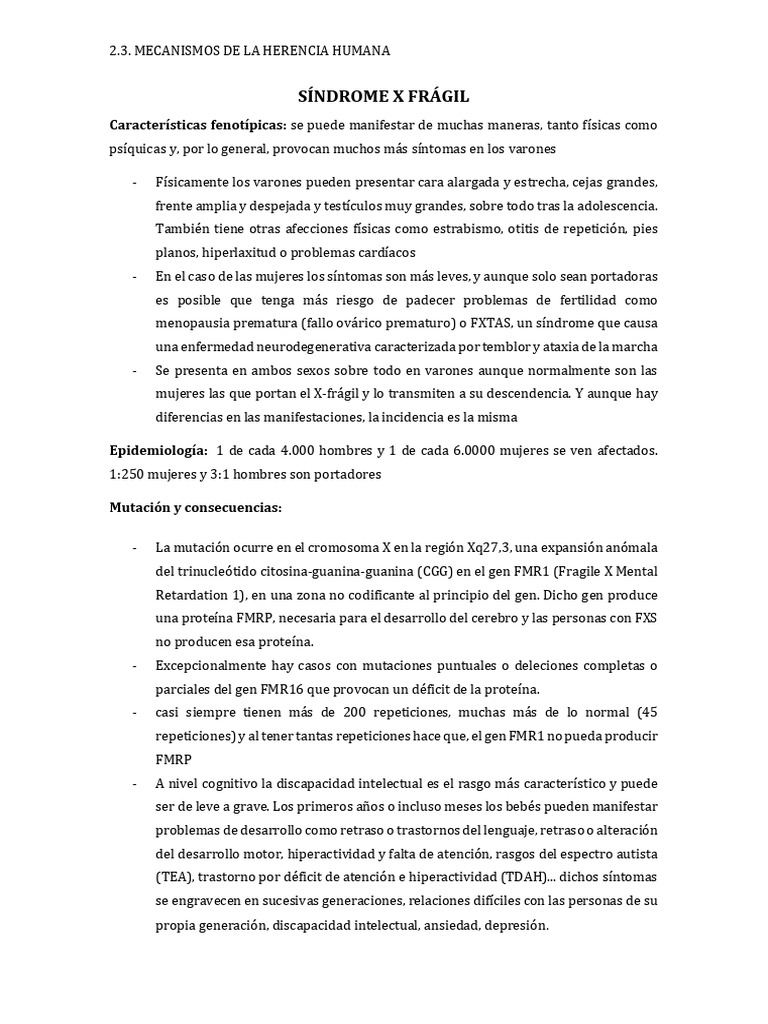 Síndrome X Frágil: Herencia y Síntomas | PDF | Genética | Enfermedades ...