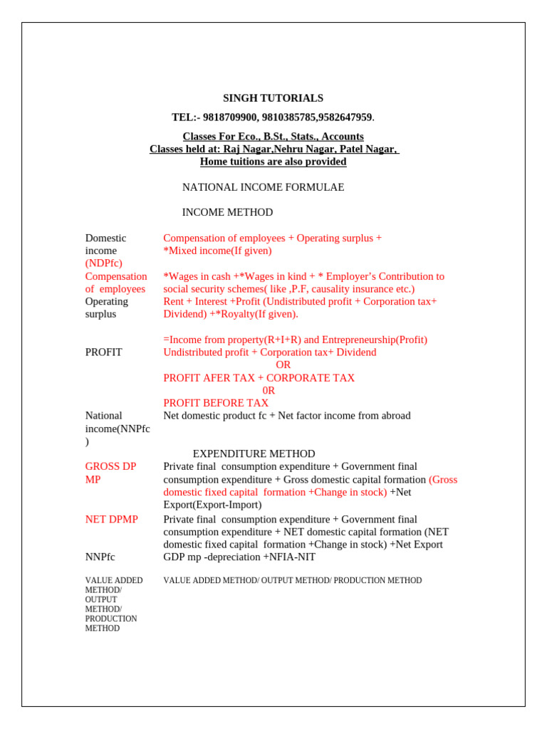 National Income Formulas Explained | PDF | Taxes | Capital Formation