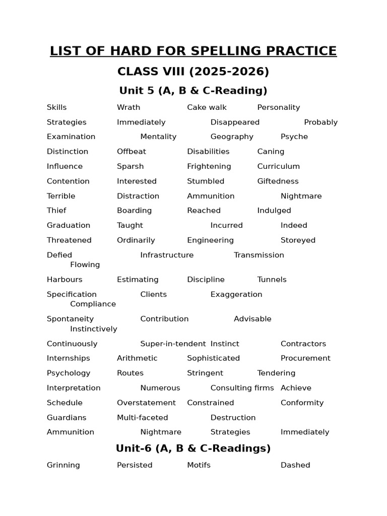 List of Hard For Spelling Practice | PDF | Behavioural Sciences