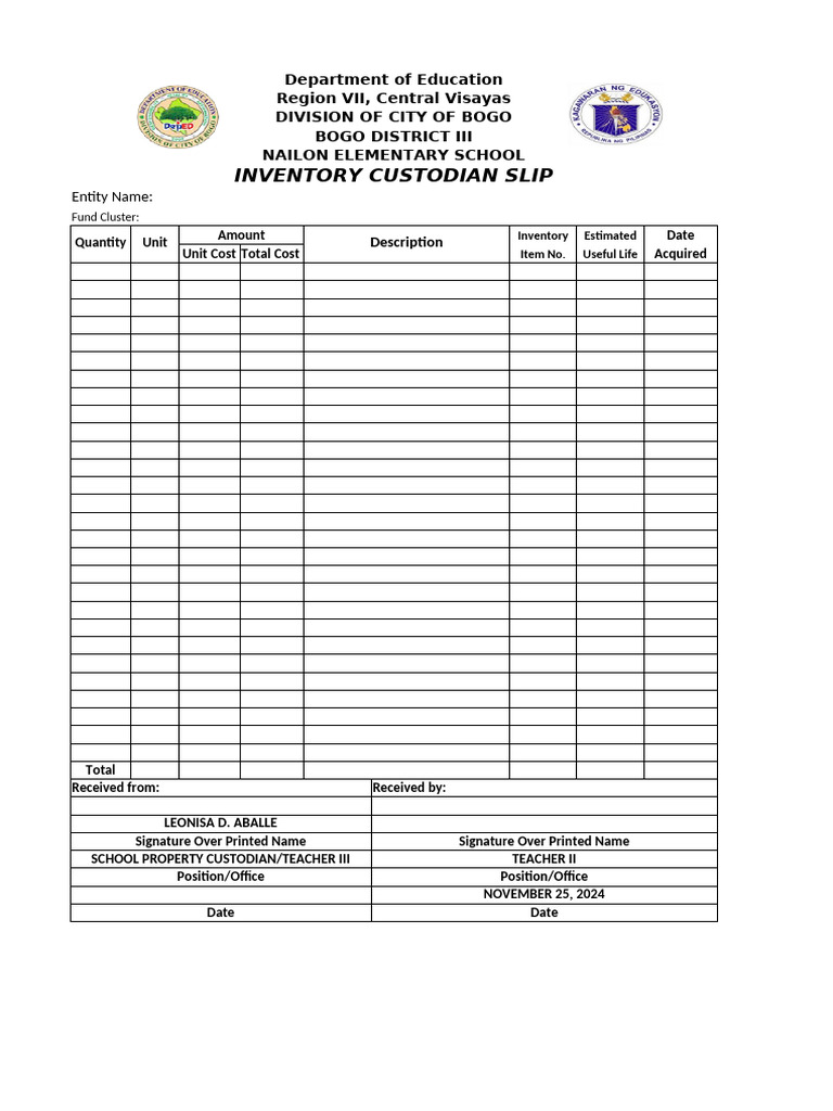 Inventory Custodian Slip | PDF