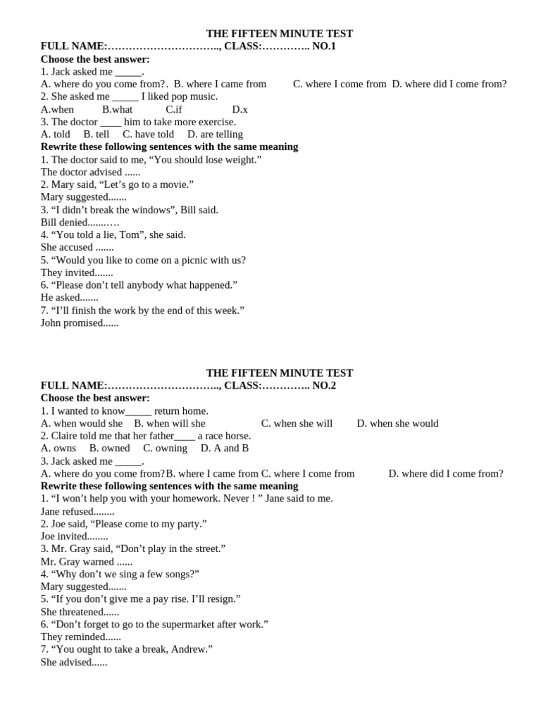 The Fifteen Minute Test 1 | PDF