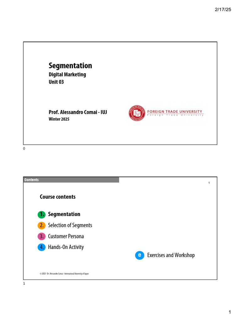 2025 - MTK DM - Unit 03 - Segmentation | PDF | Market Segmentation | Marketing