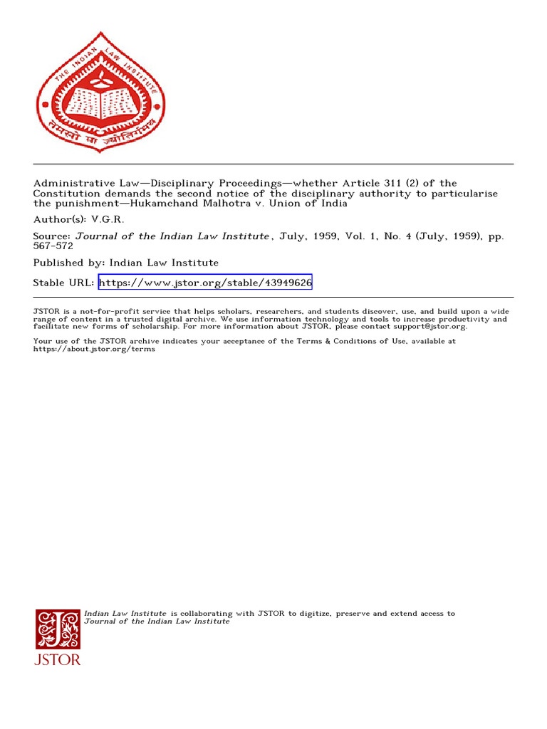 VGR AdministrativeLawDisciplinaryProceedingswhether 1959 | PDF | Punishments | Judgment (Law)