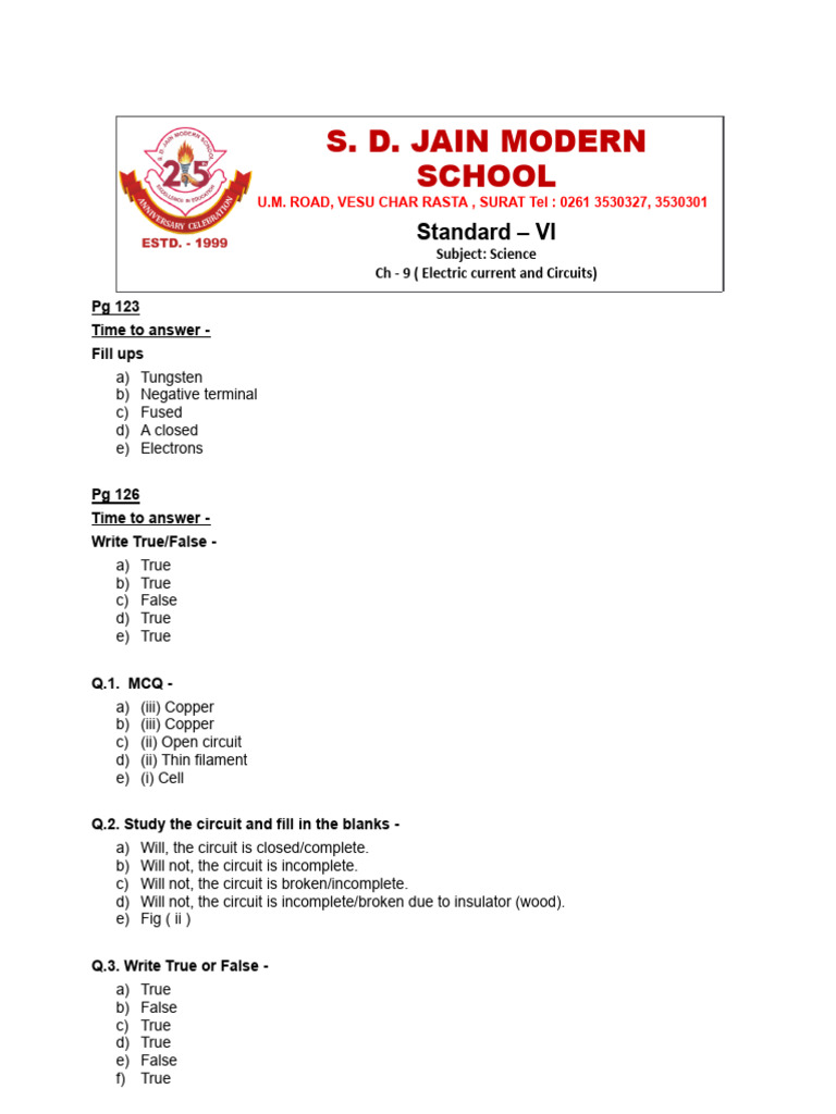 6 Sci CH 9 Electric Current and Circuit | PDF | Incandescent Light Bulb ...