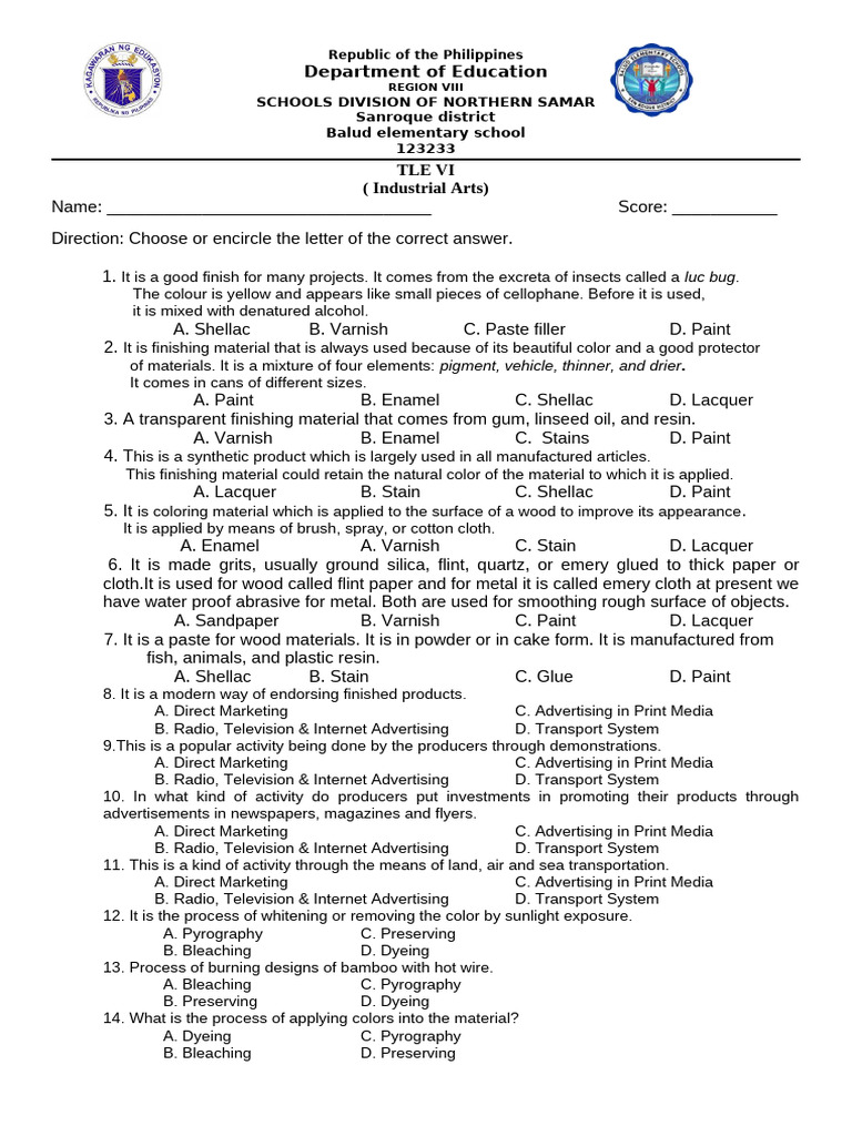 Pt_tle 6 Industrial Arts - q4 v1 | PDF | Paint | Drawing