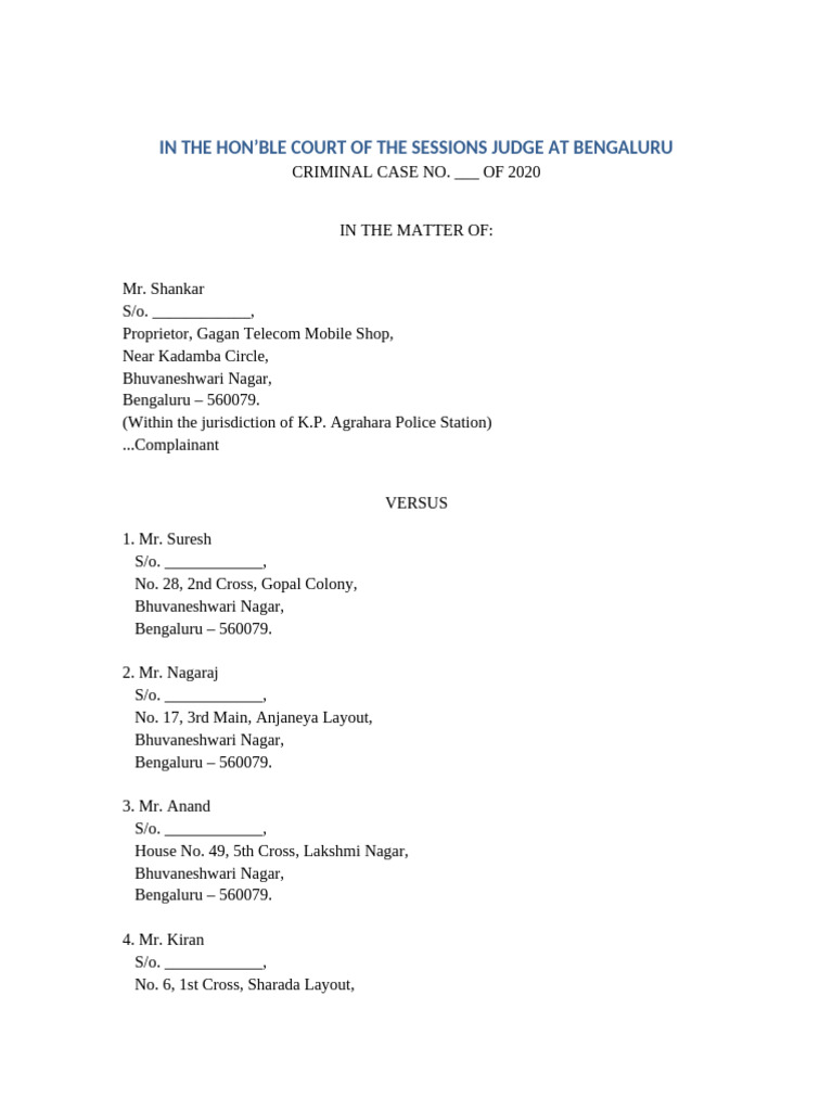 Moot Case at K.P. Agrahara Police | PDF