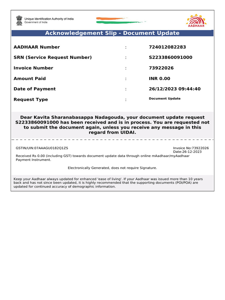 Acknowledgementslip S2233860091000 | PDF