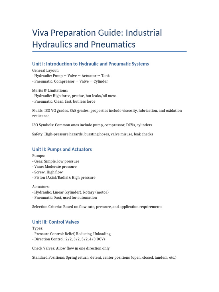 Viva Preparation Industrial Hydraulics Pneumatics | PDF