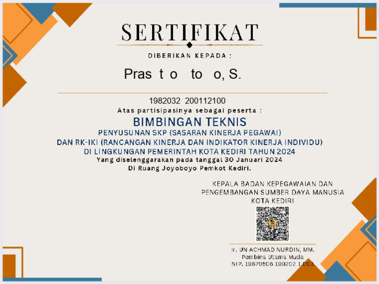 Sertifikat Bimtek SKP 2024 - Pras | PDF