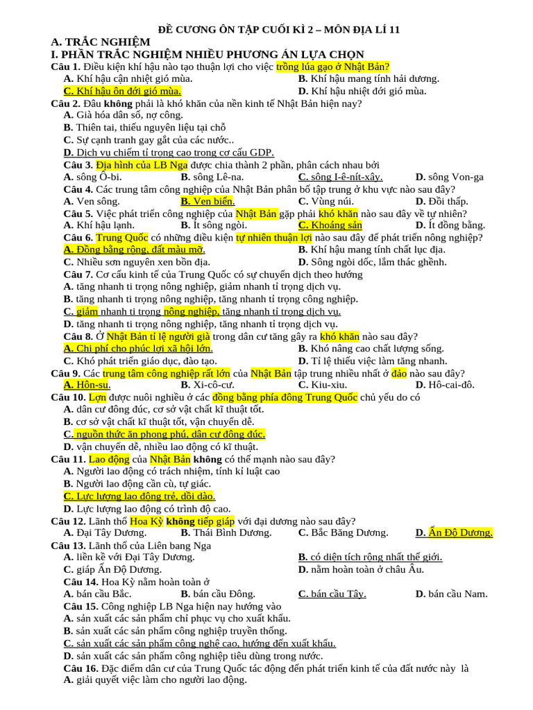 ĐỀ CƯƠNG CK2 LỚP 11 | PDF