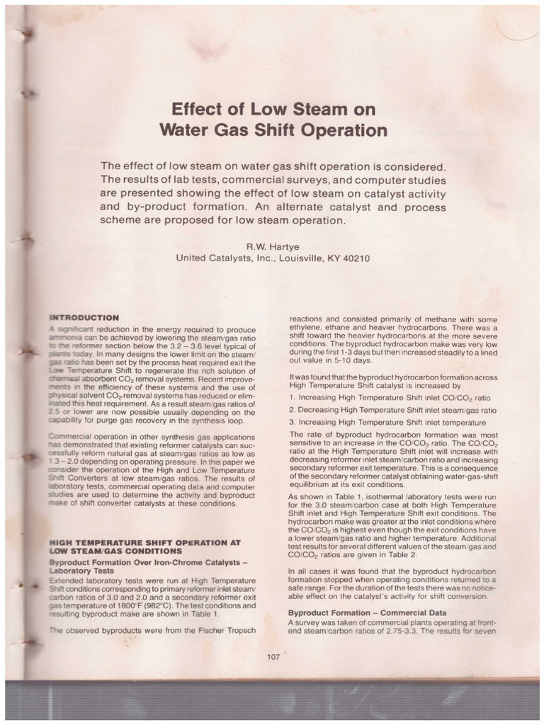 Effect of Low Steam On Water Gas Shift Operation | PDF
