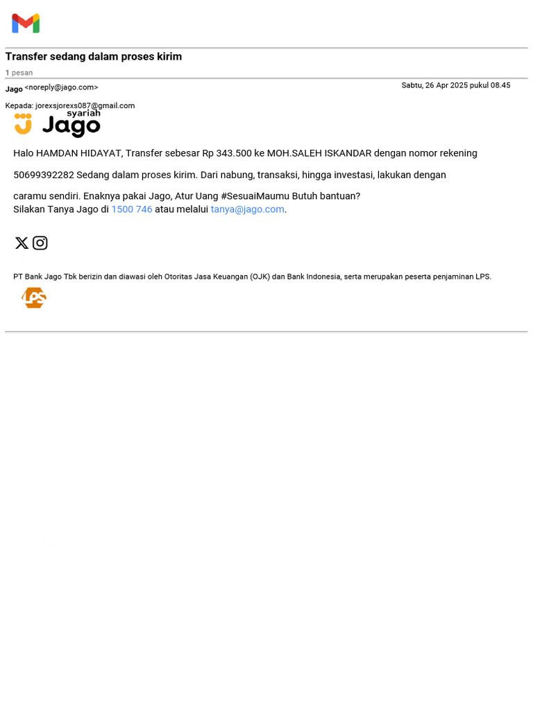 Gmail - Transfer Sedang Dalam Proses - PDF - 20250426 - 084556 - 0000 | PDF