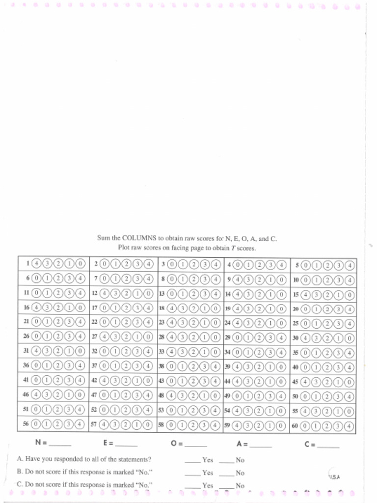 NEO FFI Scoring Sheet | PDF