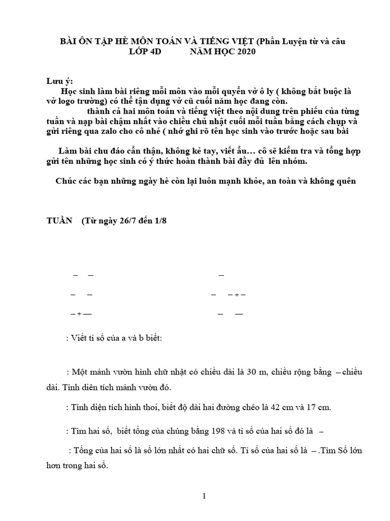 BT Ôn Hè Tuần 5 Tlop 4D - 5D | PDF