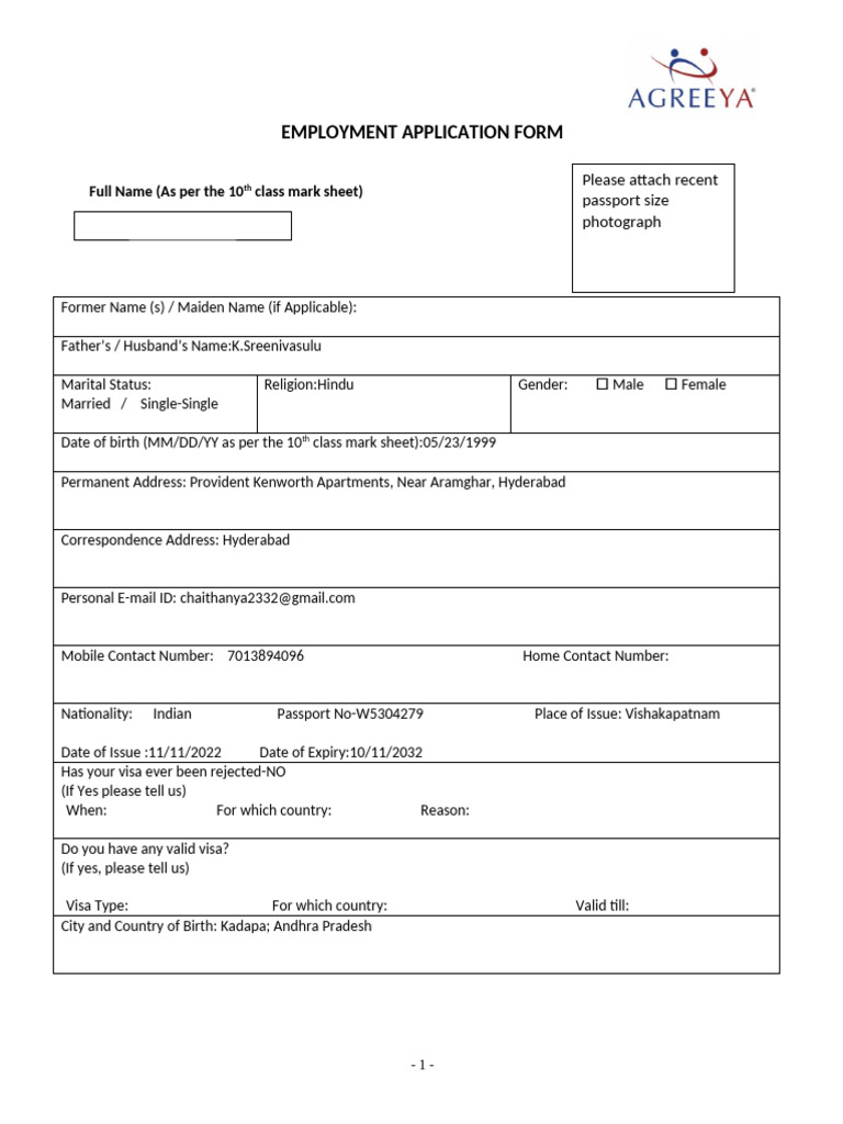 Employment Application Form - Ver 1.1 | PDF