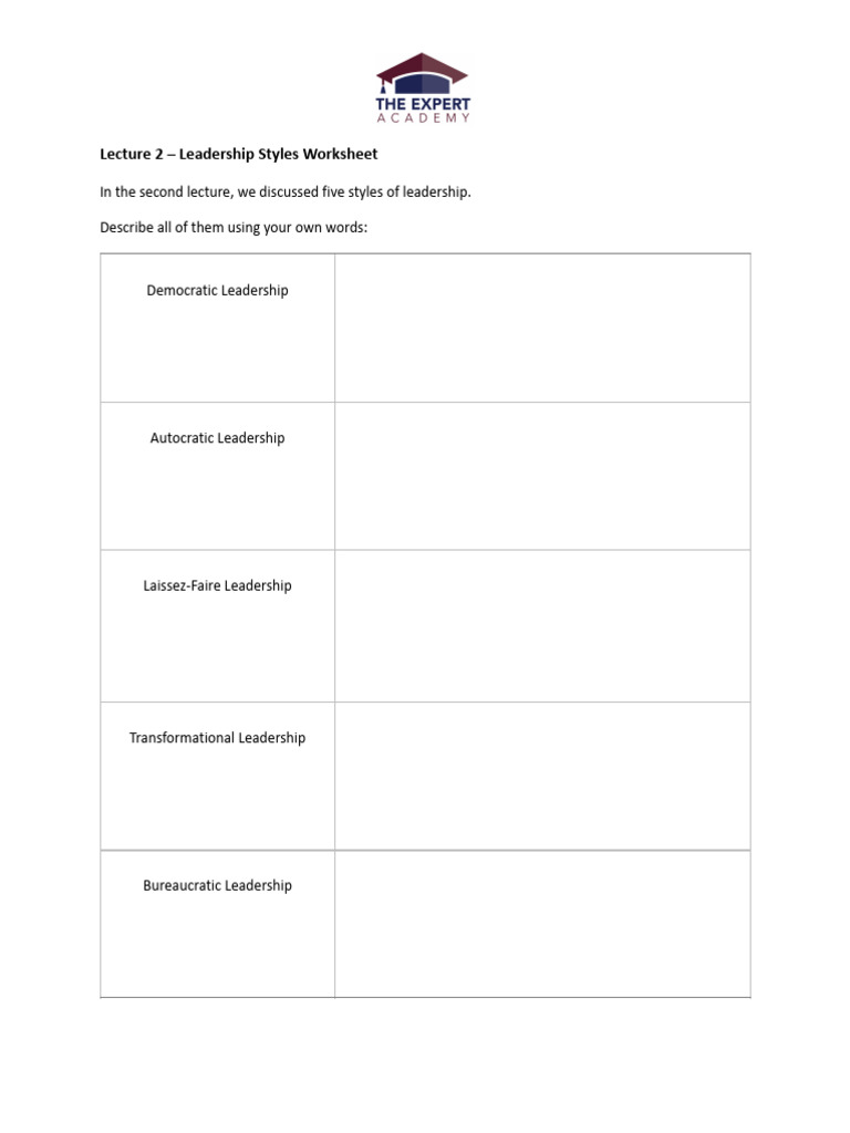 L2 Leadership Styles Worksheet | PDF