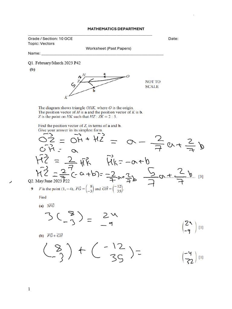 Vectors GR 10GCSE AY 2024-2025-1 | PDF