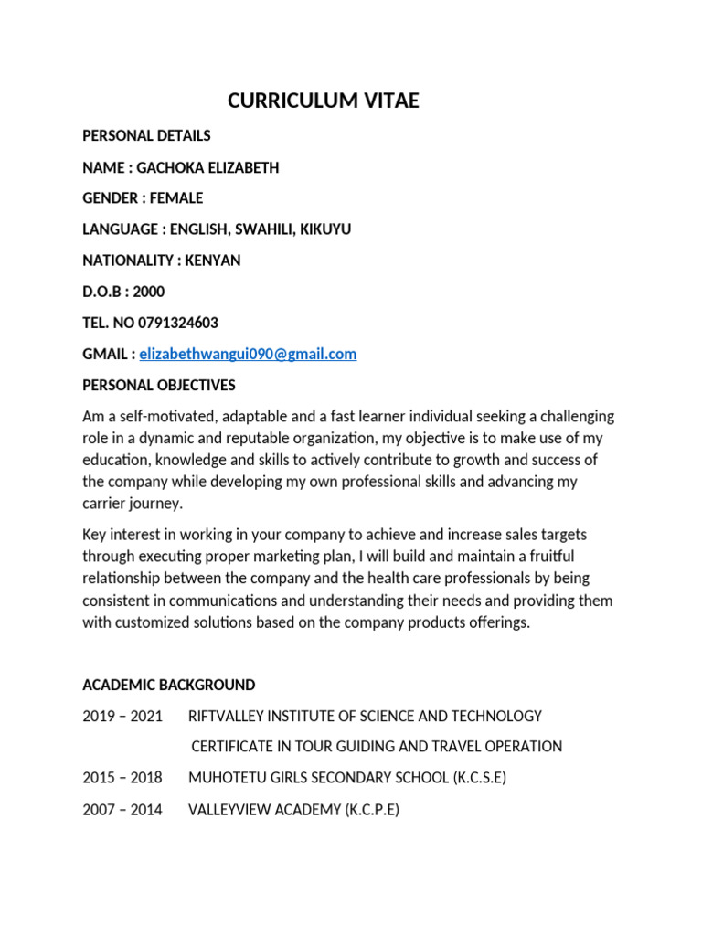 Elizabeth Gachoka's CV Summary | PDF