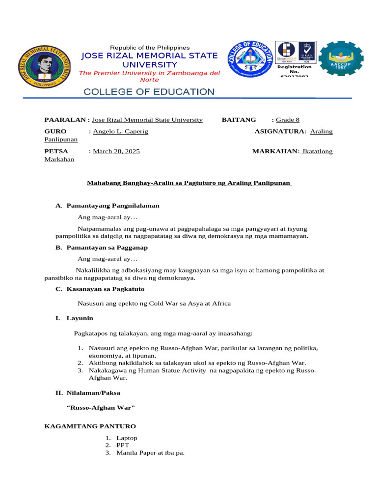 Lesson Plan Russo Afghan WarFiinal | PDF