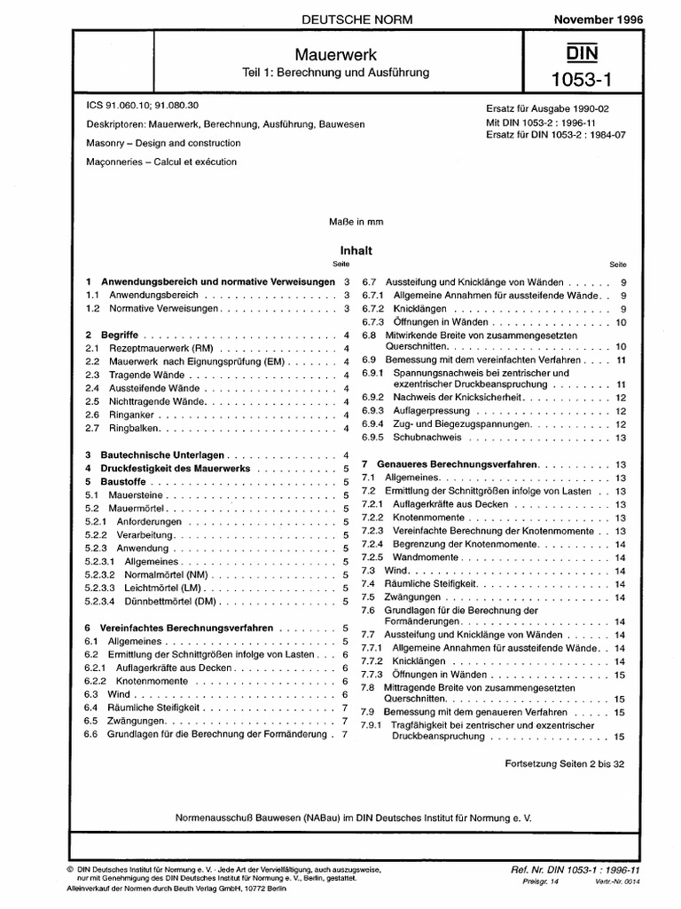 Norme DIN 1053-1 : Édition 2005 | PDF