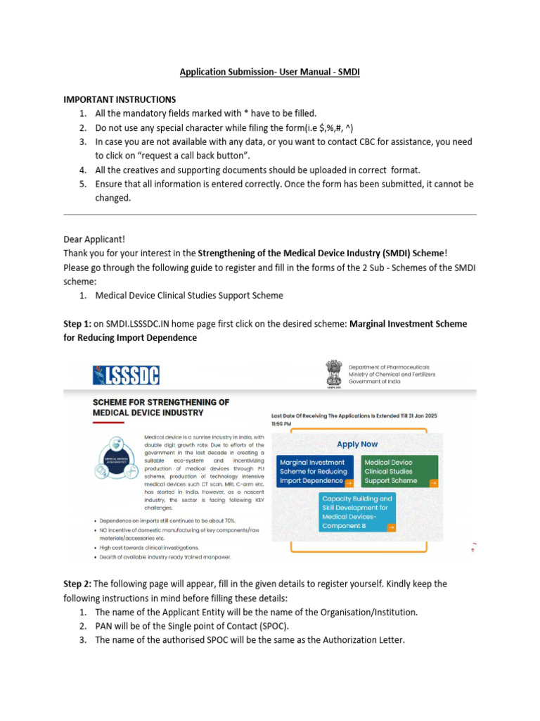 SMDI Application Submission Guide | PDF | Clinical Trial | Cyberspace