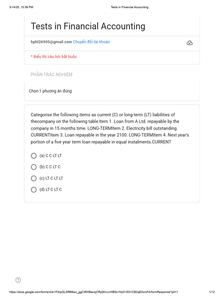 Financial Accounting Quiz Questions | PDF | Debits And Credits ...