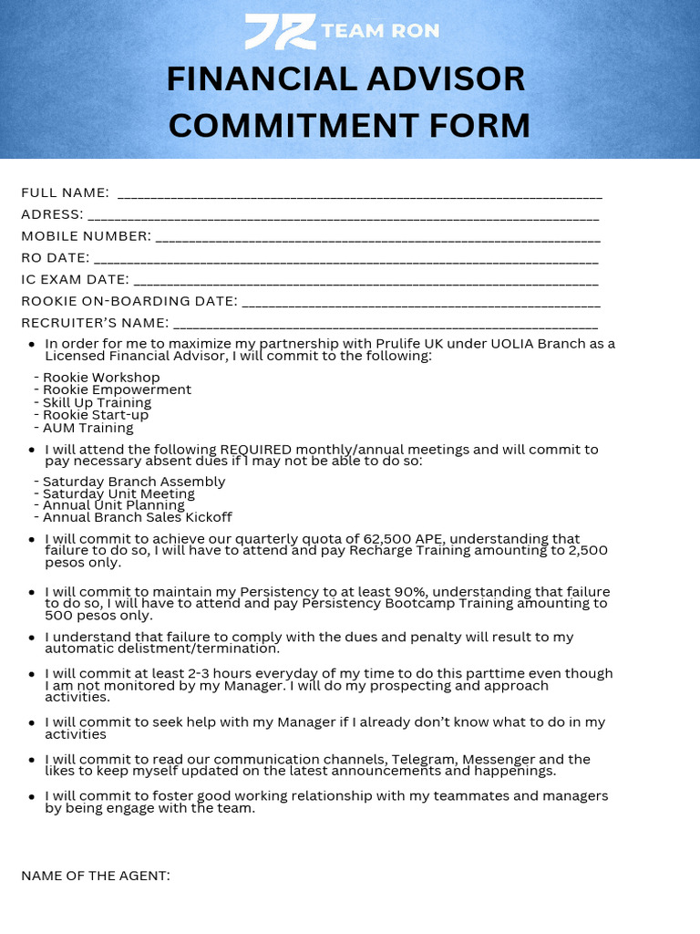Financial Advisor Commitment Form | PDF