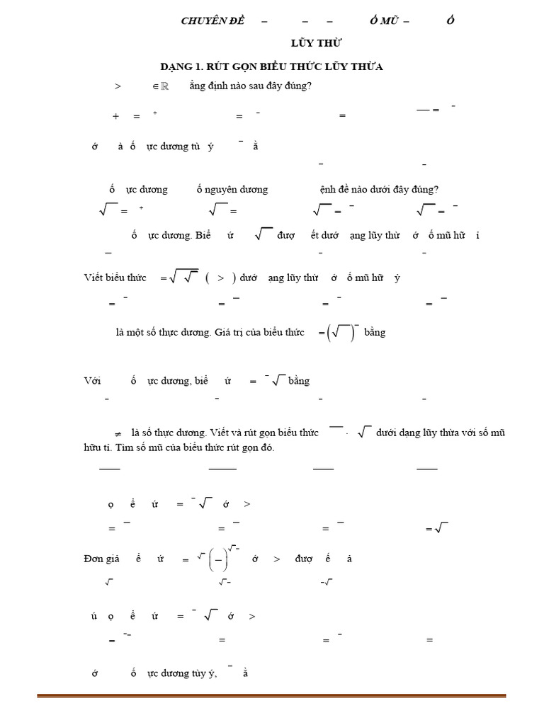 Toan-11 C6 B1.2 Phep-Tinh-Luy-Thua TN de | PDF