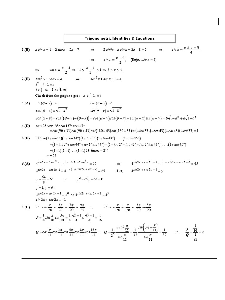 Trigonometric Identities and Equations | PDF | Trigonometric Functions ...