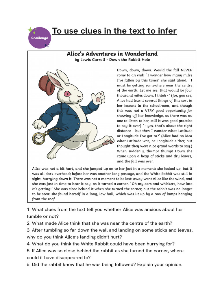 Challenge - To use clues in the text to infer (1) | PDF