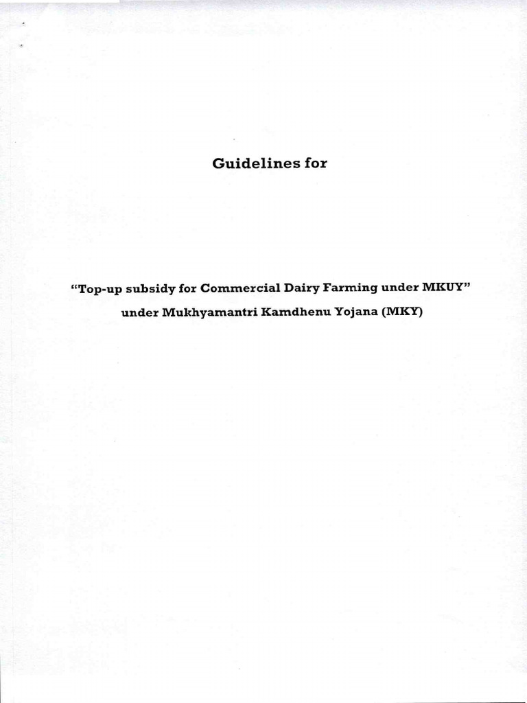 Top-Up Subsidy For MKUY Dairy Units Under MKY | PDF