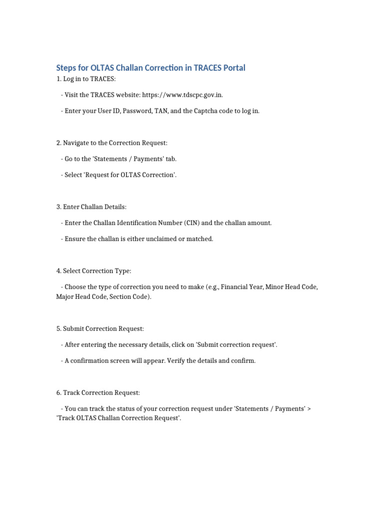 OLTAS Challan Correction Steps | PDF