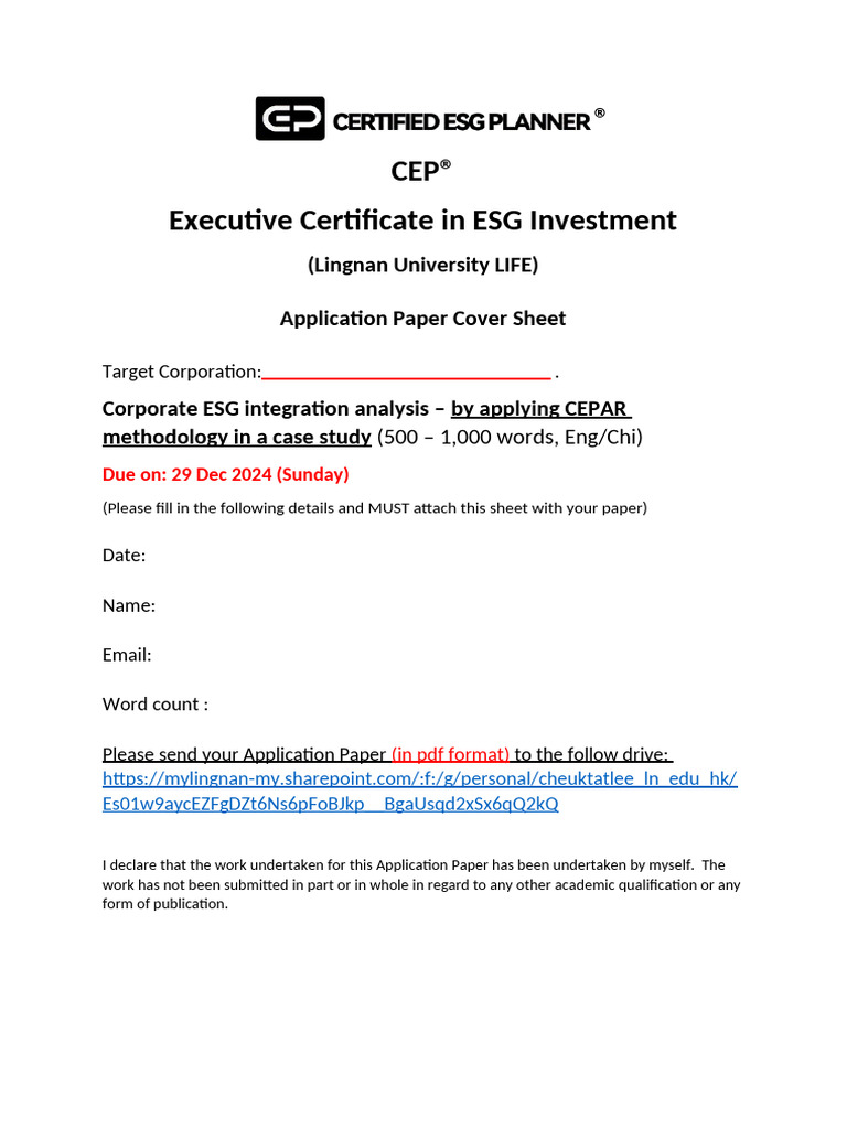 04 Lingnan ESG Application Paper Cover Sheet 29 Dec 2024 | PDF
