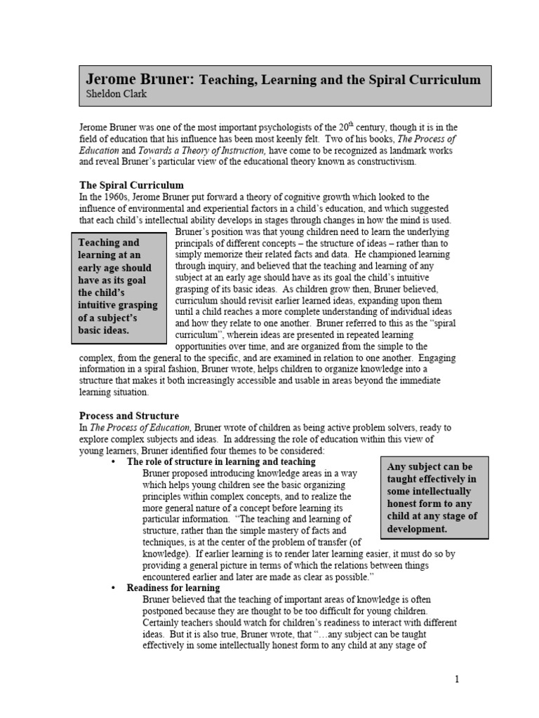 Spiral Curriculum by J Bruner | PDF | Constructivism (Philosophy Of ...