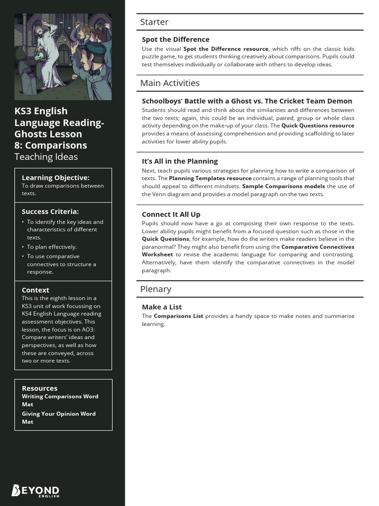 KS3 English Ghosts: Text Comparisons Lesson | PDF | Reading ...