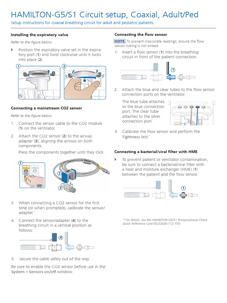 HAMILTON G5 S1 - Circuit Setup Coaxial Adult Pediatric Reference Card ...