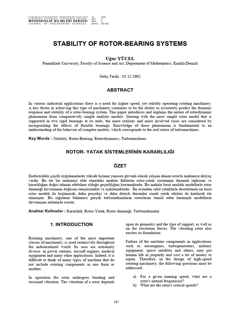 Rotor-Bearing System Stability Analysis | PDF | Bearing (Mechanical ...