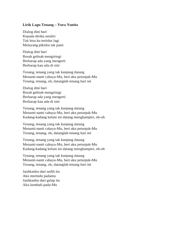 Lirik Lagu Tenang | PDF