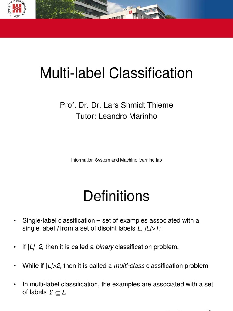 Multi-Label Classification: Prof. Dr. Dr. Lars Shmidt Thieme Tutor ...