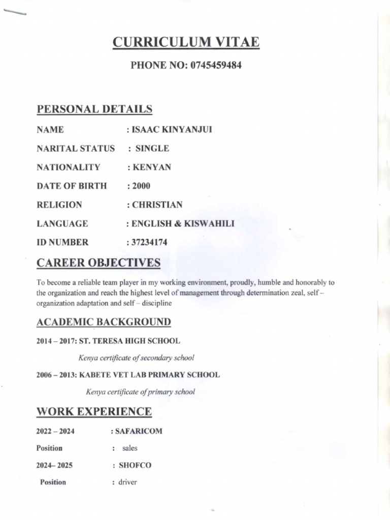 Isaac Kinyanjui CV | PDF
