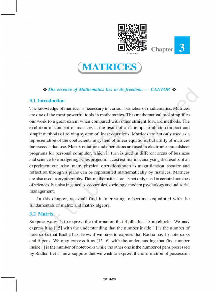 Matrix & Determinants Ncert | PDF