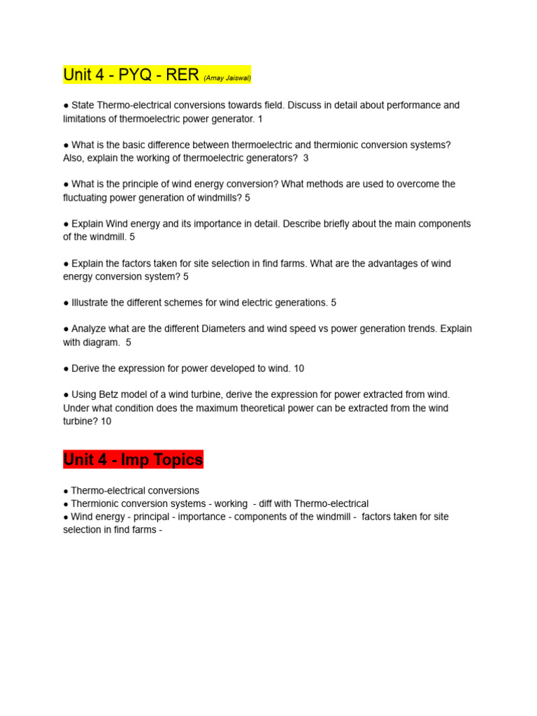 Unit 4 - PYQ - RER (Amay Jaiswal) | PDF
