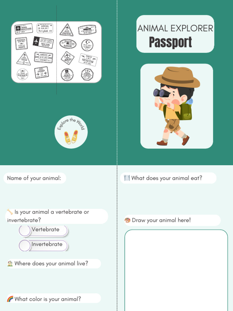 World Traveler Passport Worksheet in Green Illustrated Style | PDF